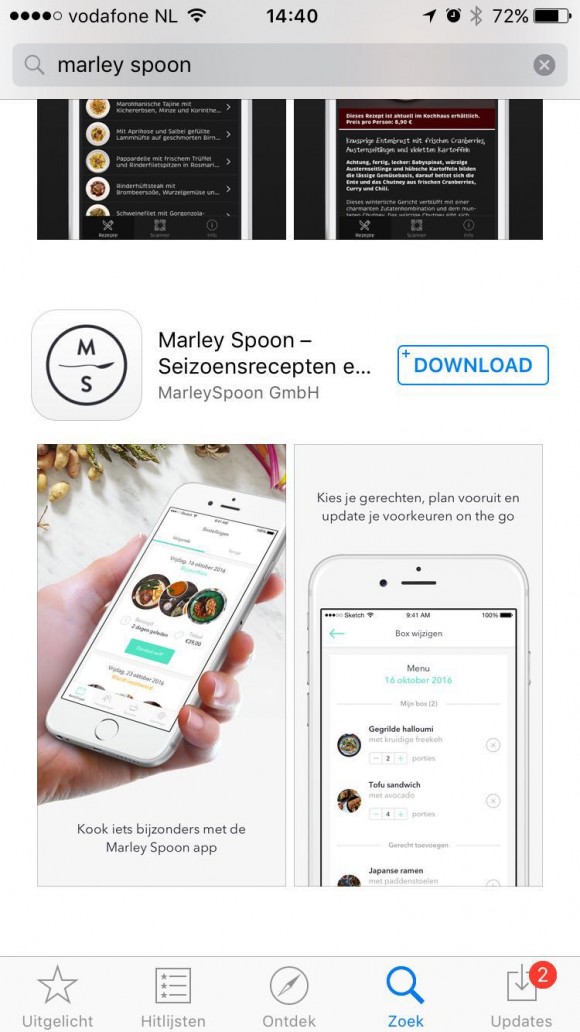 Marley Spoon App - De Marley Spoon applicatie.
